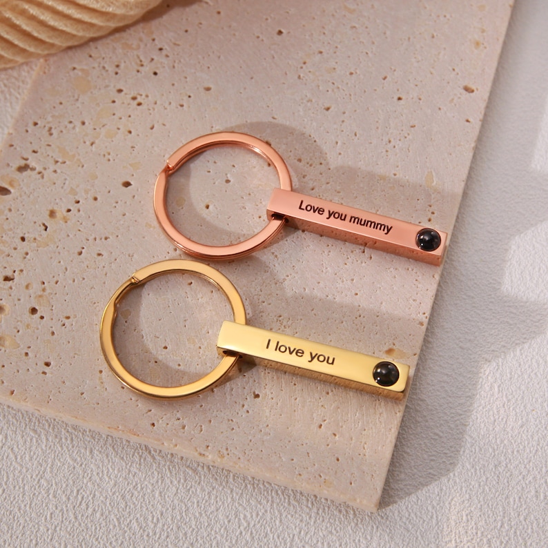 Custom Projection Engraving Keychain for Him Photo Projection Keychain ...