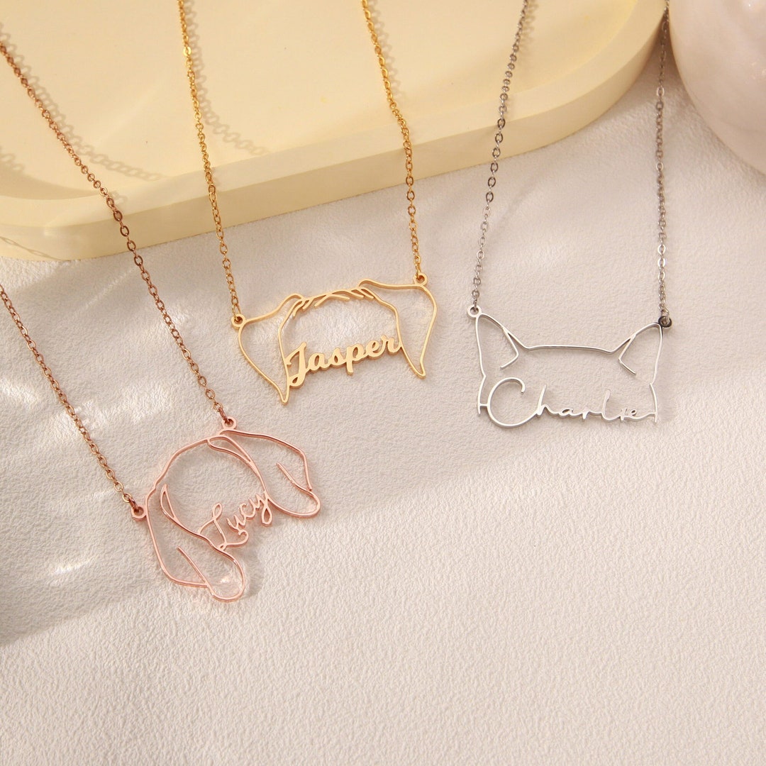 Dog Name Necklace • Design Dog Ears Necklace • Pet Name Necklace ...