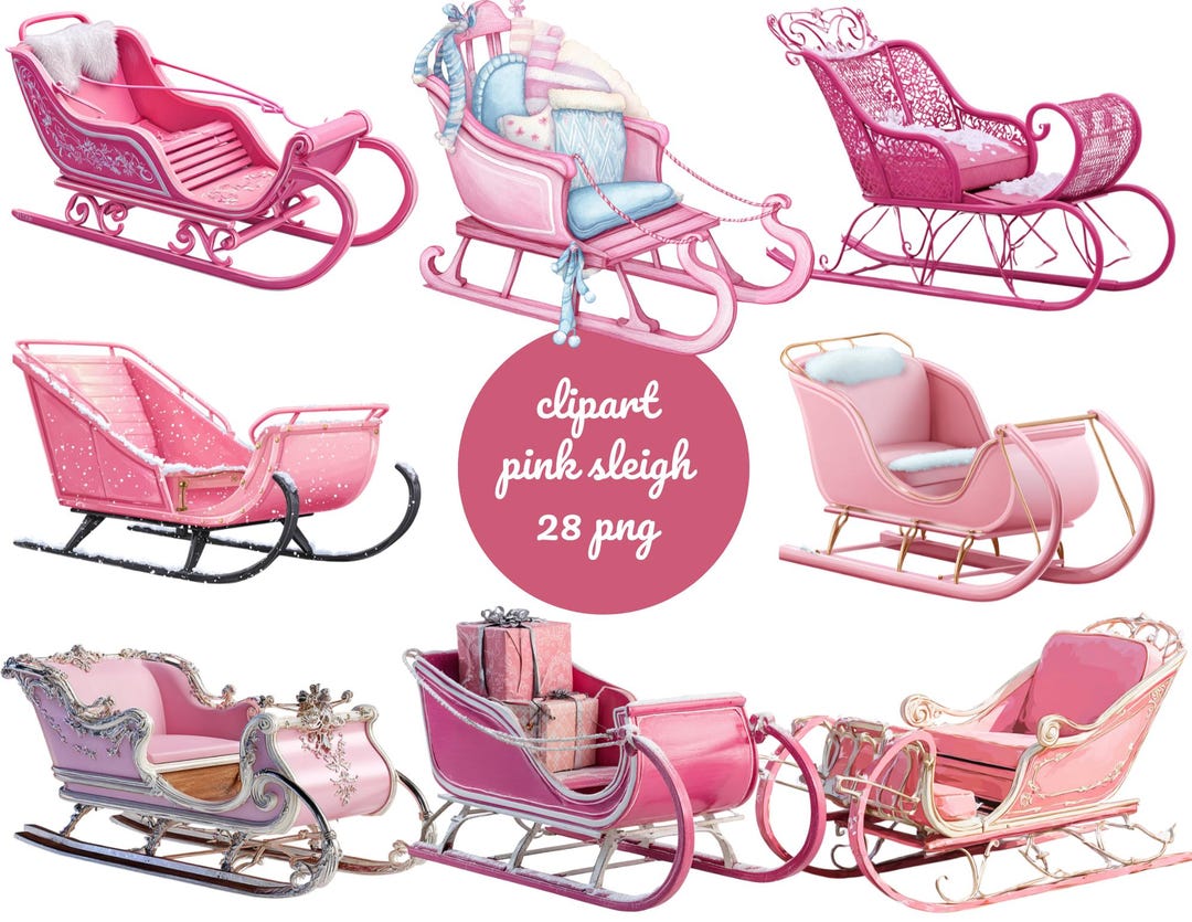 Pink Sleigh Clipart Bundle, 28 Elegant Christmas Sleighs PNG, Cute ...