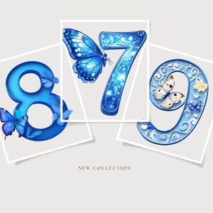 Butterfly Numbers Clipart, Blue Floral Number PNG, Elegant Number Art ...