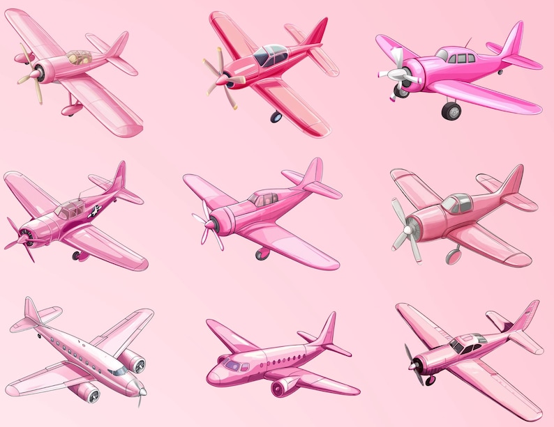 Pink Airplane Clipart Bundle | 32 PNG Cute Aviation Designs ...
