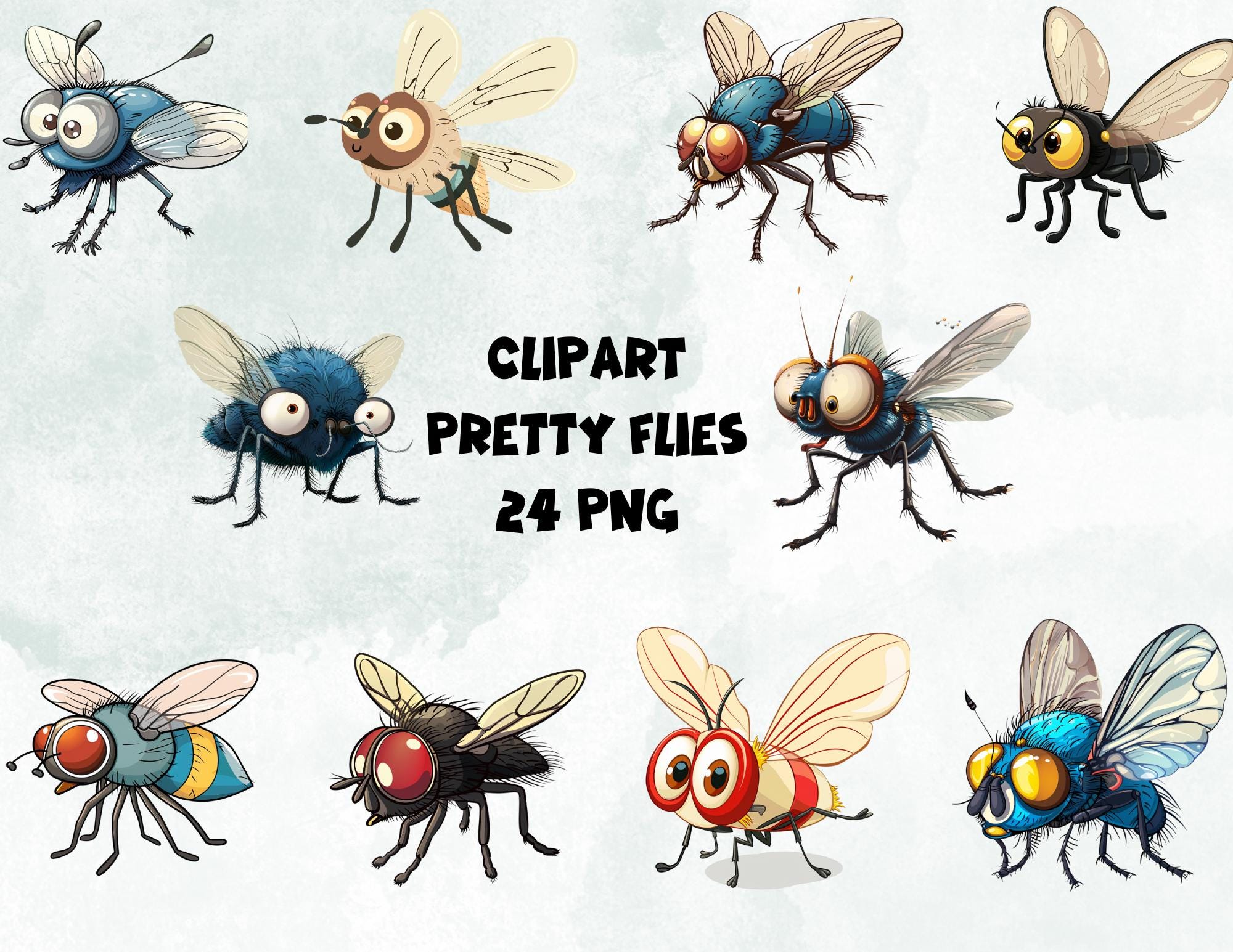 Cute Fly Clipart Bundle | Cute Insect PNG Set | Cartoon Bug Digital ...