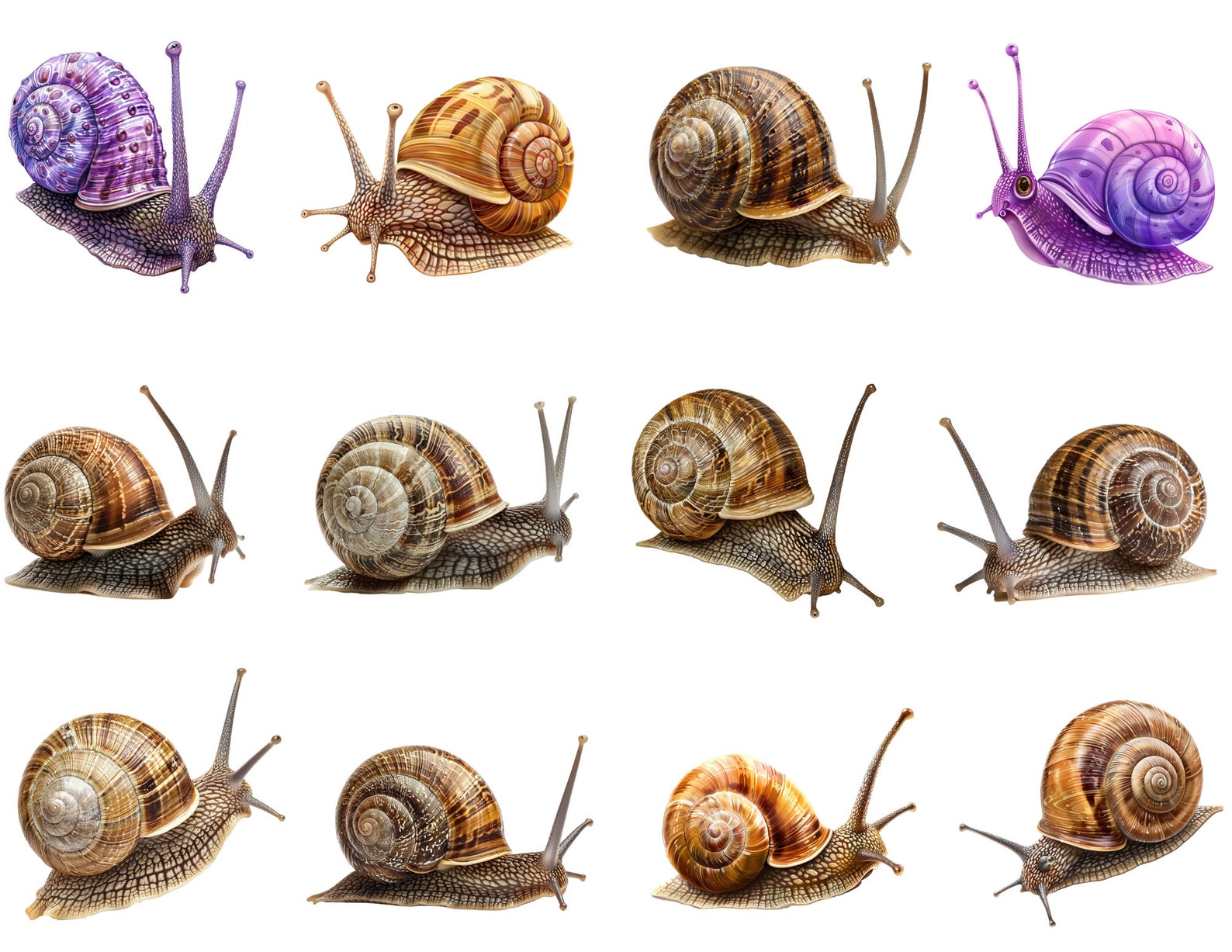 Adorable Snail Clipart Bundle | Cute Snails Graphics | Colorful Snails ...
