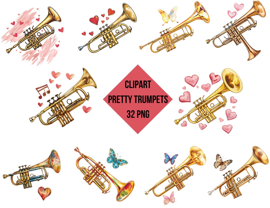 Clipart Pretty Trumpets | Trumpests With Hearts PNG | Cute Art ...