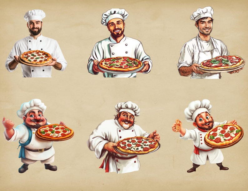 Chefs With Pizza Clipart Bundle | 57 PNG | Digital Art for Cooking ...