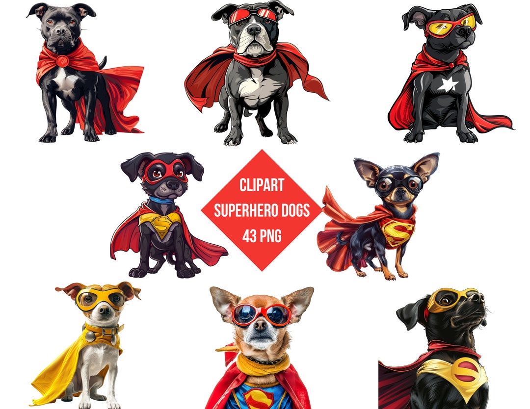 Superhero Dogs Clipart | PNG Illustrations, Comic Book Art (instant ...