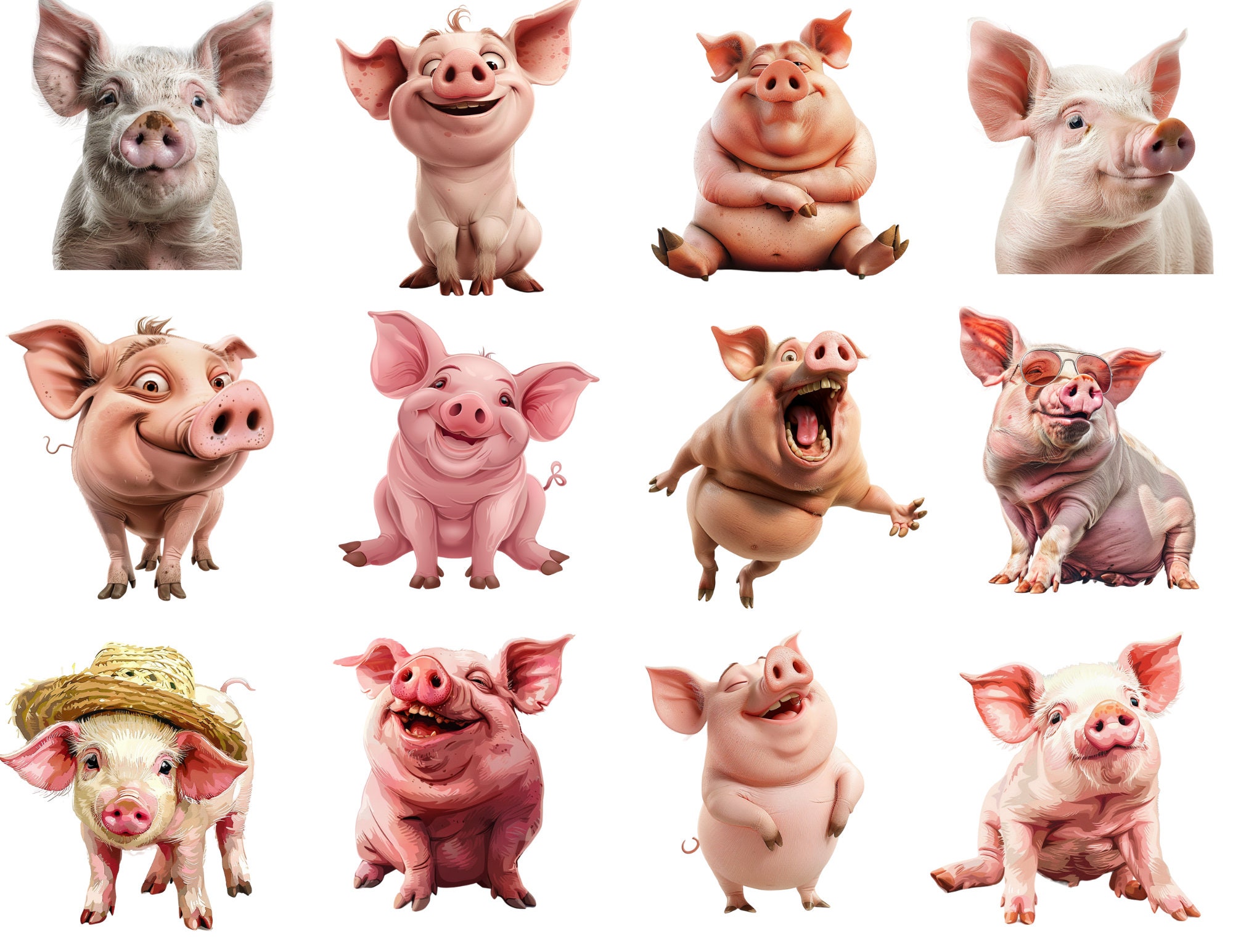 Adorable Pig Clipart Bundle Cute Funny Pigs PNG Printable Digital Art ...