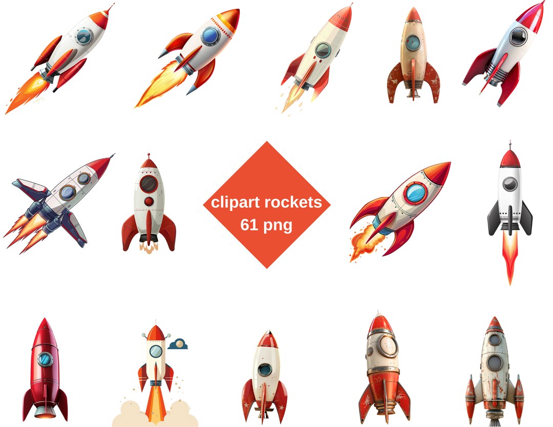Rockets Clipart | 61 PNG Files | Decorative Rocket Decor PNG | Digital ...