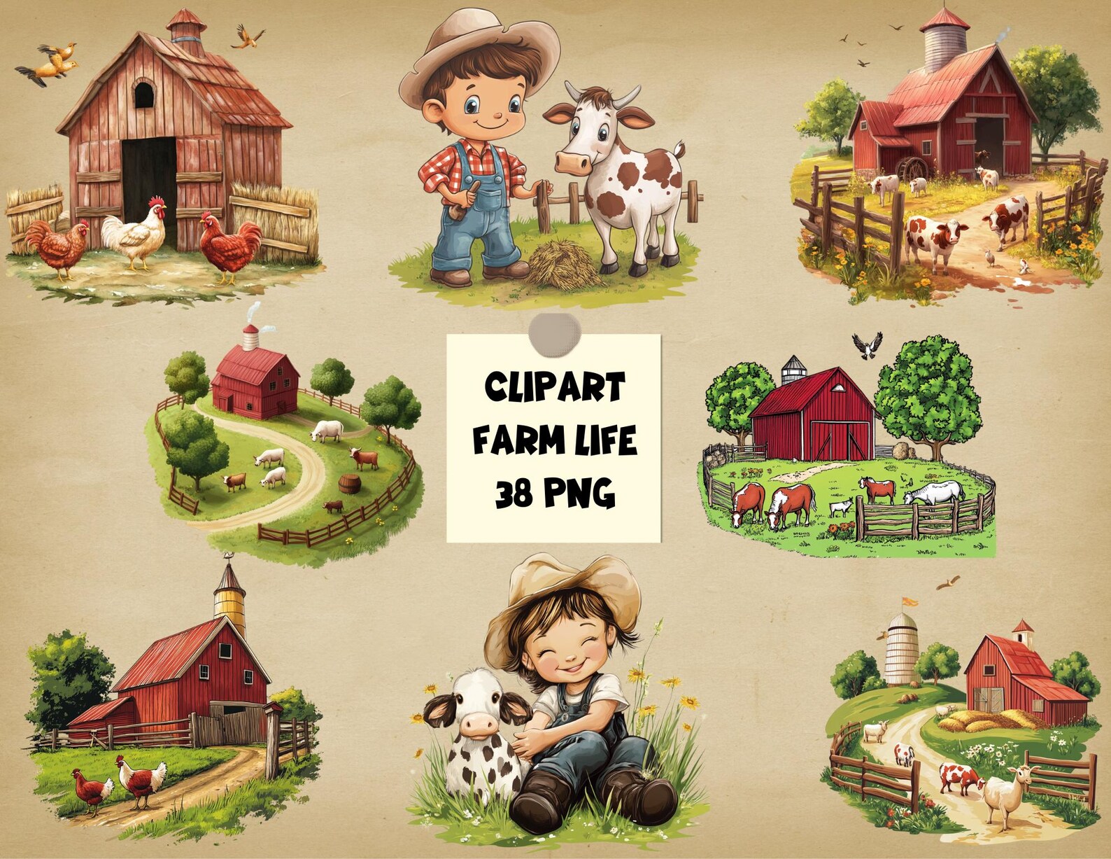 Clipart Cute Farm Life Bundle | 38 PNG Files of Barns, Countryside ...