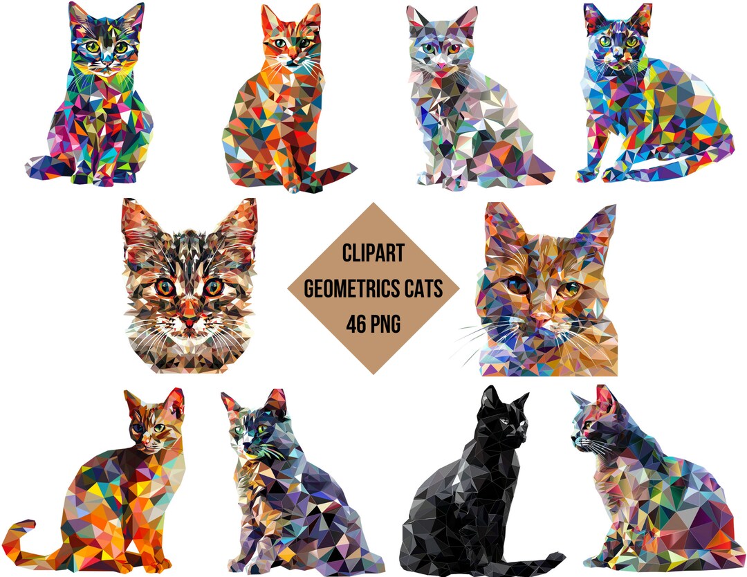 Clipart Geometric Cats | Geometric Cats PNG | Digital Print Geometric ...