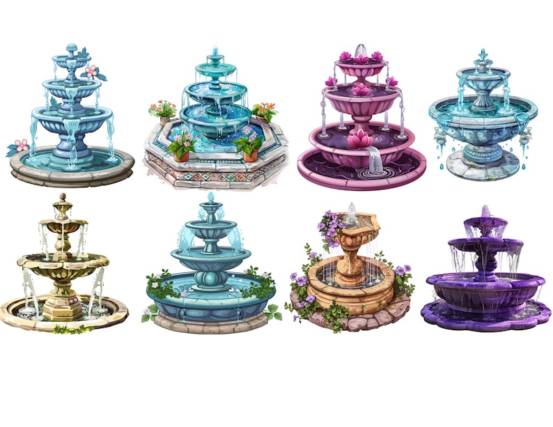 Clipart Pretty Fountains | Magic Fountains PNG | Digital Print Cute Art ...