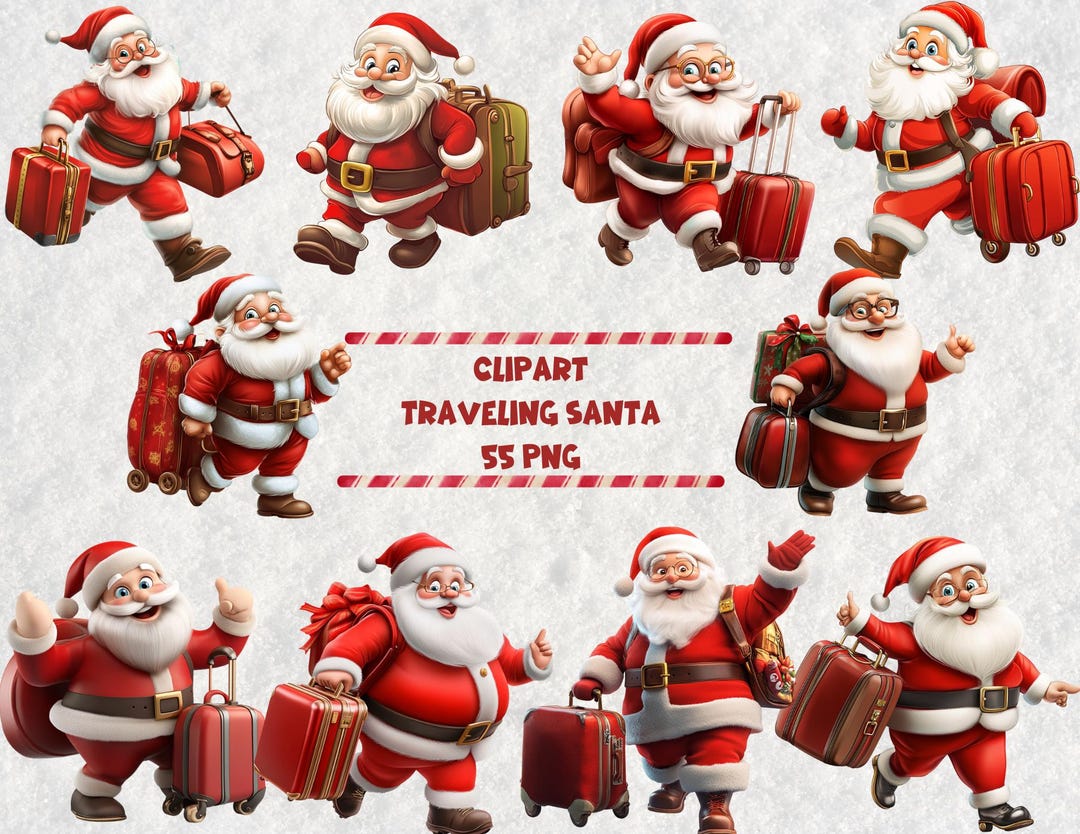 Traveling Santa Clipart Festive Santa With Luggage 55 Png Winter Decor ...