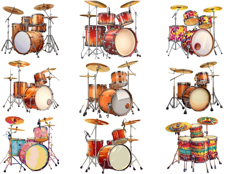 Classic Drums Clipart, 53 PNG, Drum Set Illustration, Music Clipart ...