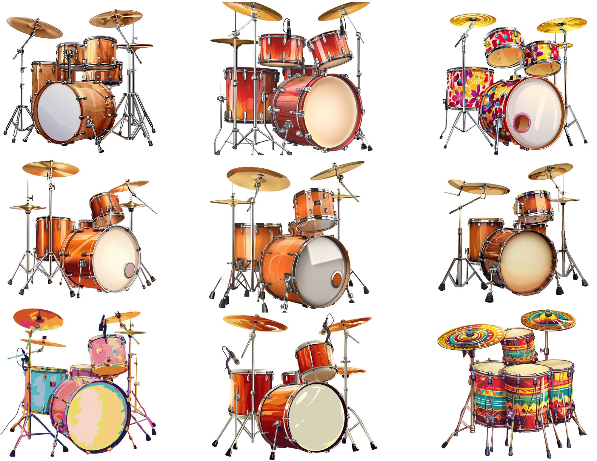 Classic Drums Clipart, 53 PNG, Drum Set Illustration, Music Clipart ...
