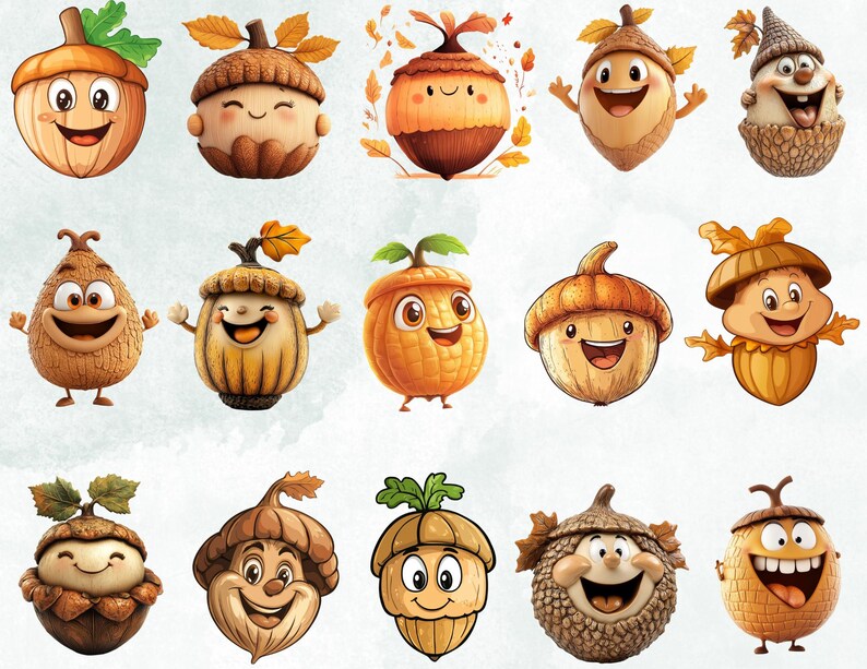 Clipart Funny Acorns | Pretty Acorns PNG | Digital Print Cute Decor ...