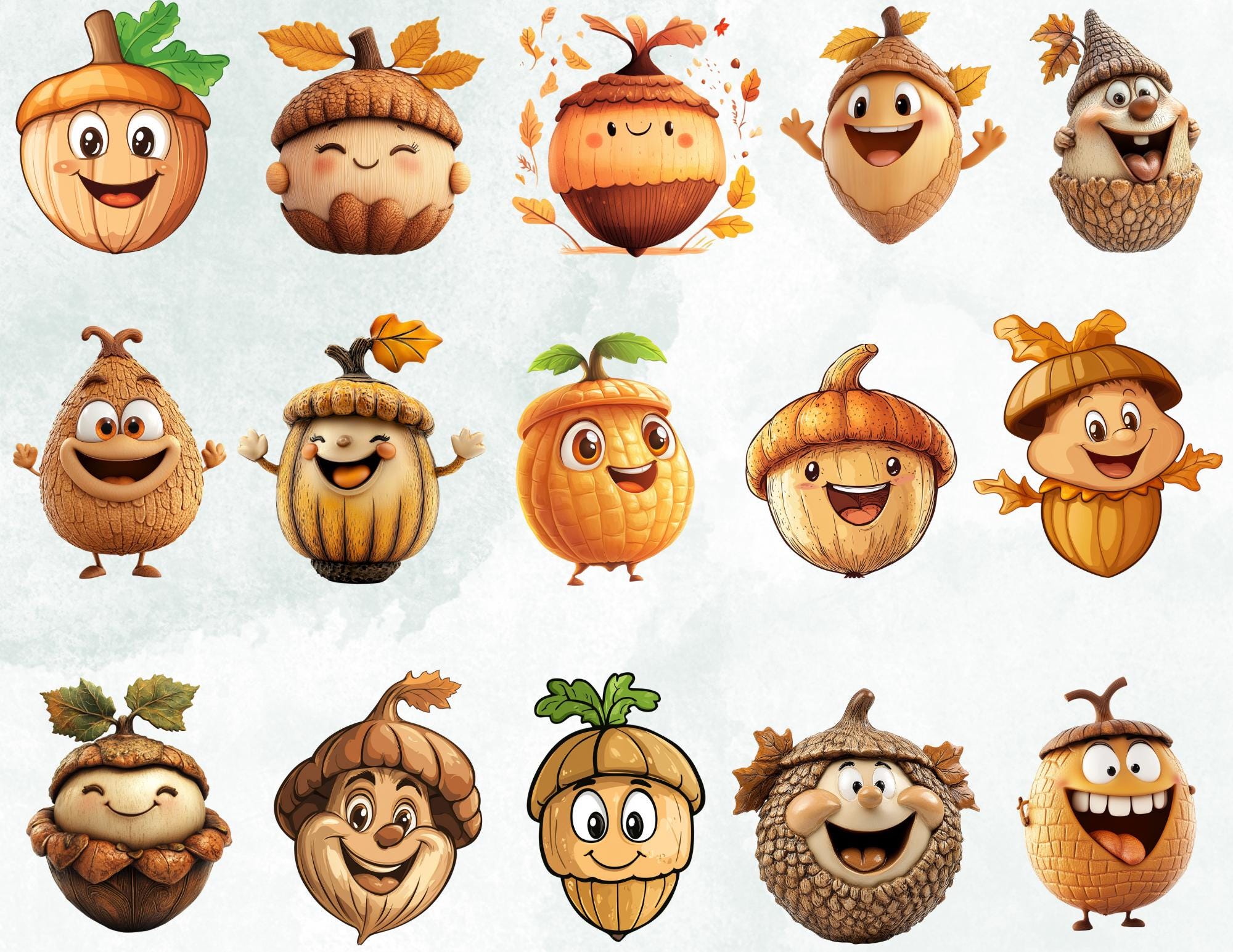 Clipart Funny Acorns | Pretty Acorns PNG | Digital Print Cute Decor ...