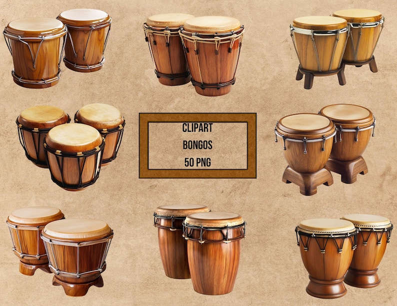 Bongos Clipart Bundle, Afro-cuban Drums PNG, High-quality Latin ...