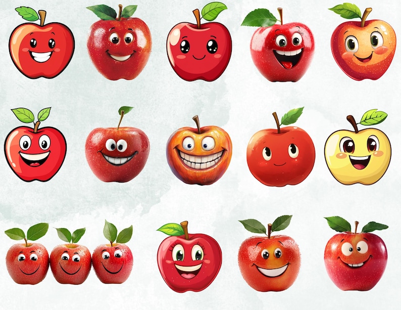 Clipart Funny Apples | 57 PNG Funny Apples | Digital Print Cute Aplles ...