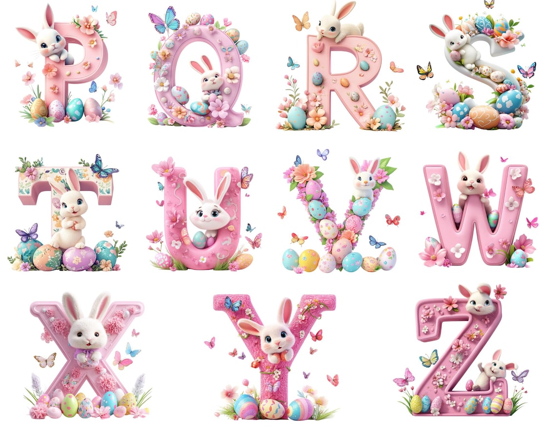 Easter Bunny Alphabet Clipart: Spring Letter Set (PNG, Commercial Use ...
