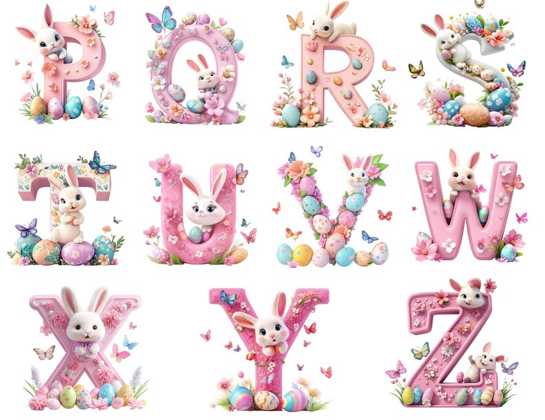 Easter Bunny Alphabet Clipart, Spring Bunny Letter Set, Bunny Letter ...