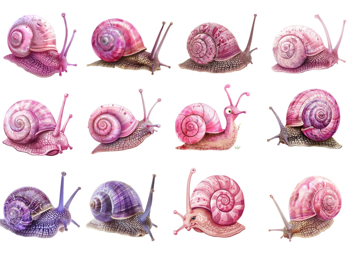 Adorable Snail Clipart Bundle | Cute Snails Graphics | Colorful Snails ...