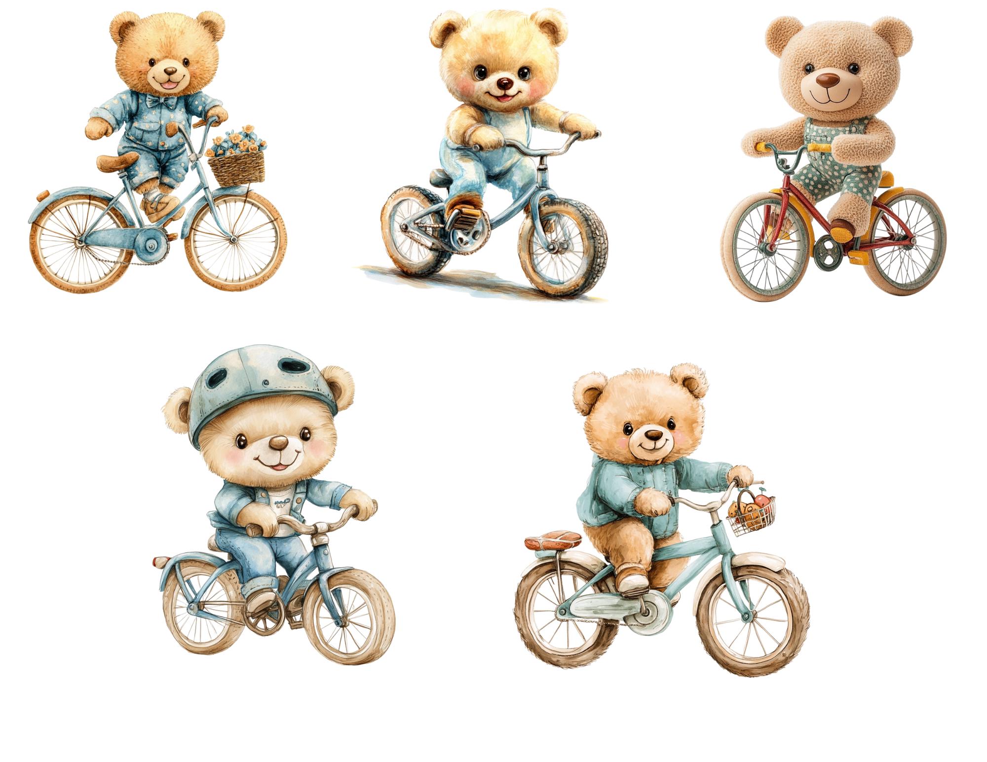 Clipart Teddy Bears on Bikes | Cute Bears PNG | Digital Cute Decor ...