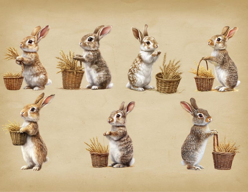 Adorable Bunny Clipart Bundle,cute Rabbit PNG Bundle,farmhouse Easter ...