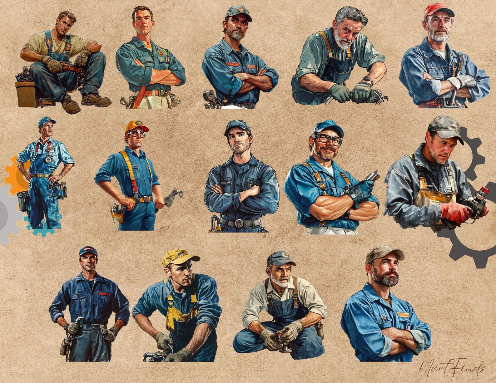 Mechanic Clipart Bundle | Modern Mechanic PNG | Printable Auto Mechanic ...