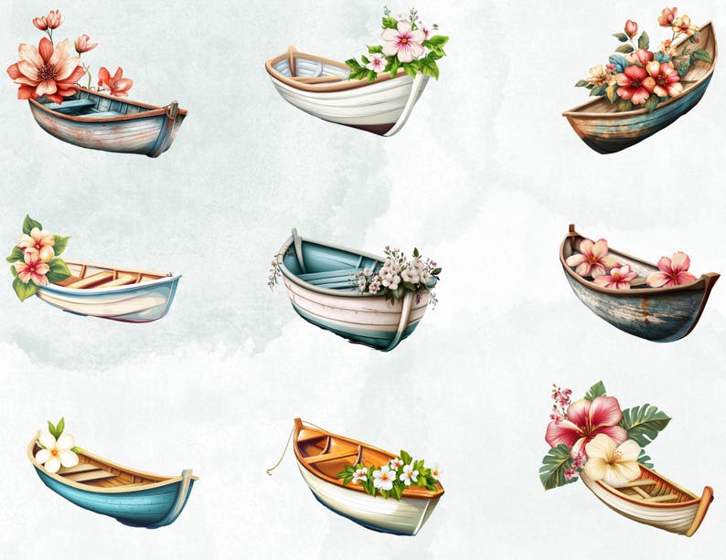 Clipart Pretty Boats | Artistic Boats PNG | Digital Print Boats Decor ...