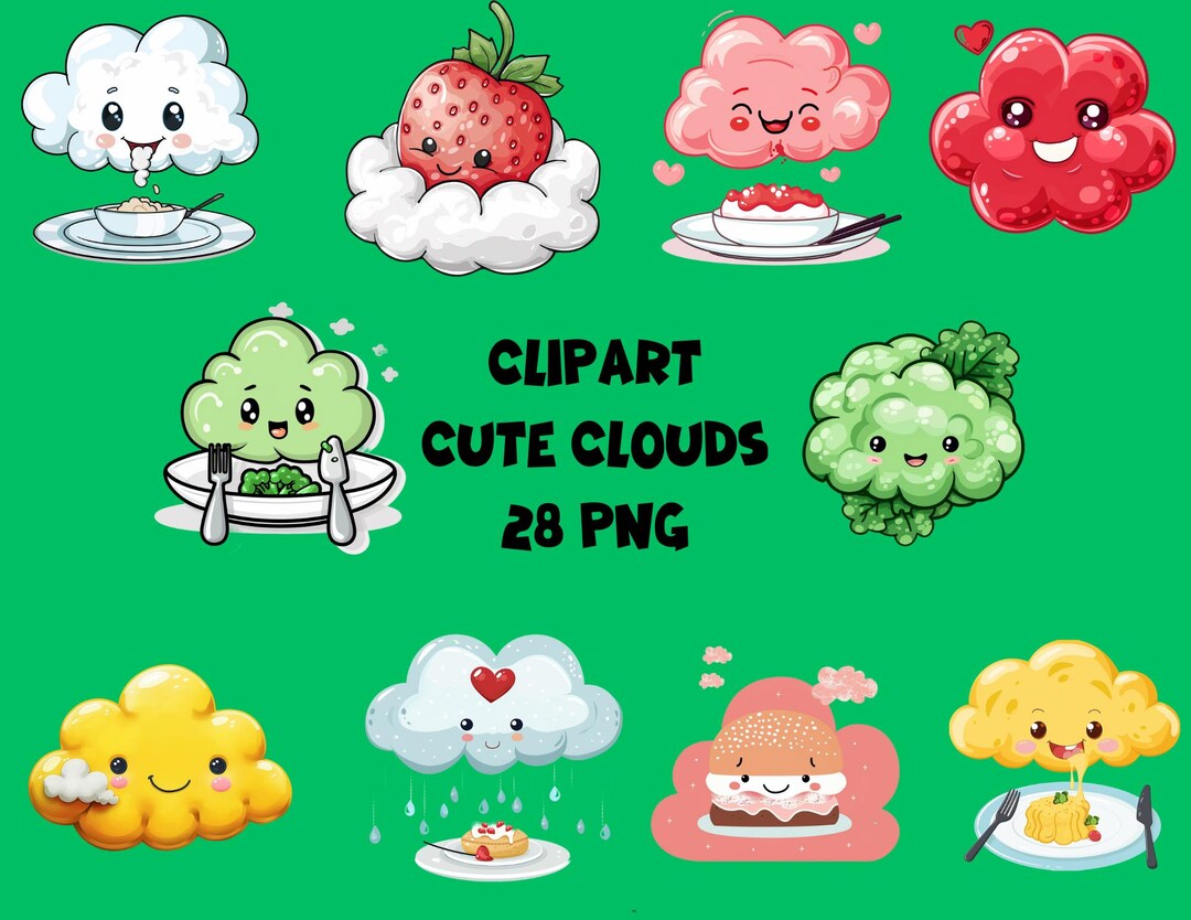 Clipart Cute Clouds | Cute Clouds With Food |digital Print Magic Clouds ...