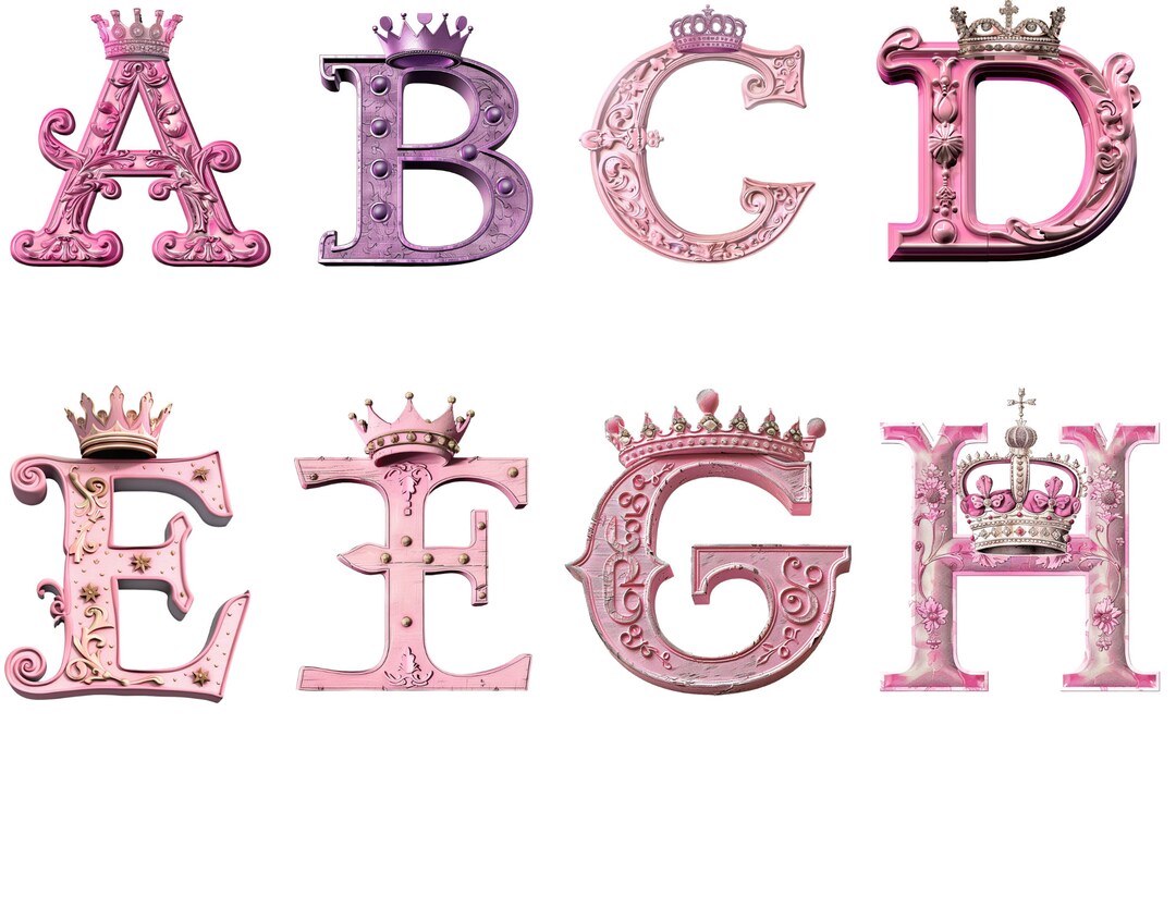 Clipart Pink Letters | Alphabet PNG | Digital Print Letters With Crowns ...