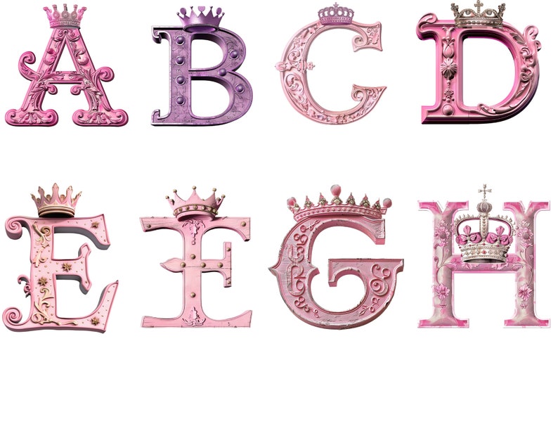 Clipart Pink Letters Alphabet PNG Digital Print Letters With Crowns ...