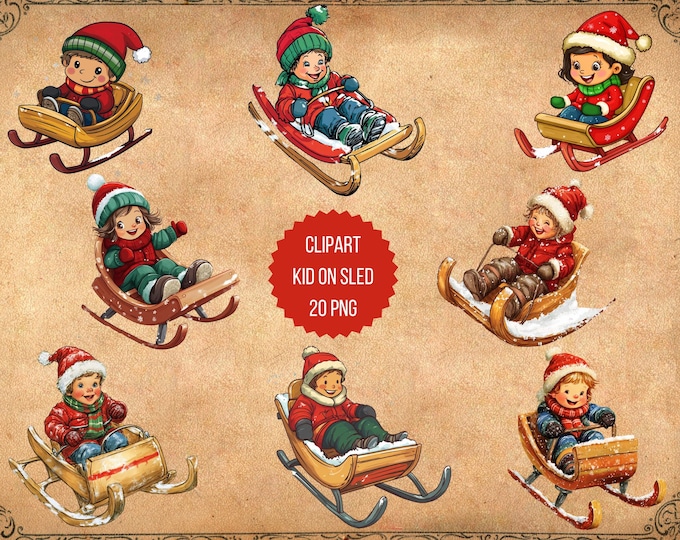 Winter Sled Snow Kids Clipart, Kids Sledding, Tobogganing, Winter ...