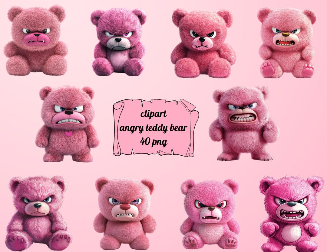 Angry Teddy Bear Clipart, Cute Teddy Bear PNG, Digital Pink Teddy Bear ...