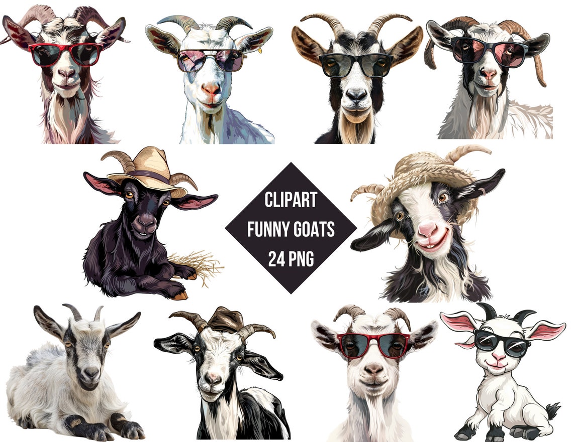 Funny Goats Clipart Set | Farm Animals PNG Bundle | Digital Cute Goat ...