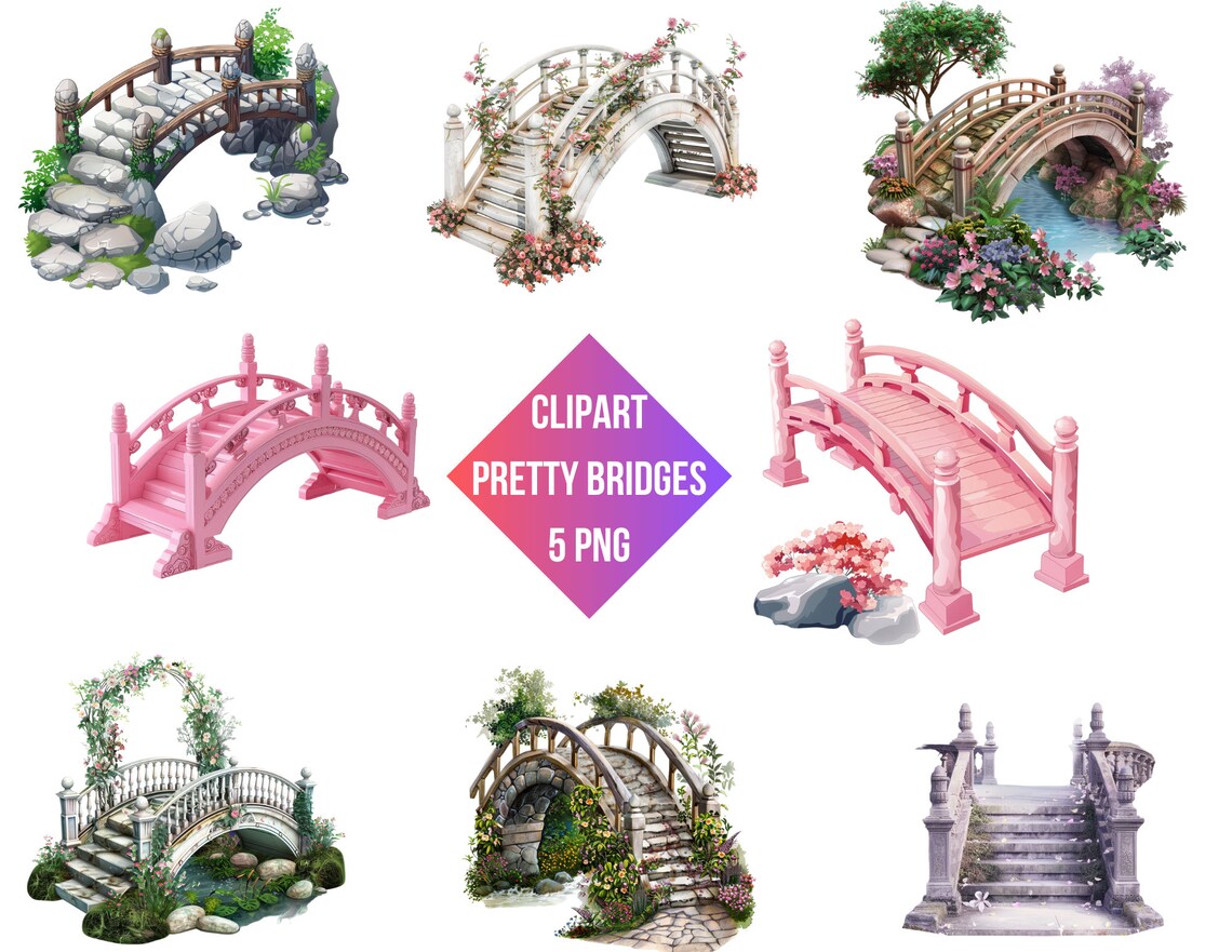 Clipart Pretty Bridges 52 PNG |colorful Bridges | Cute Decor for Any ...