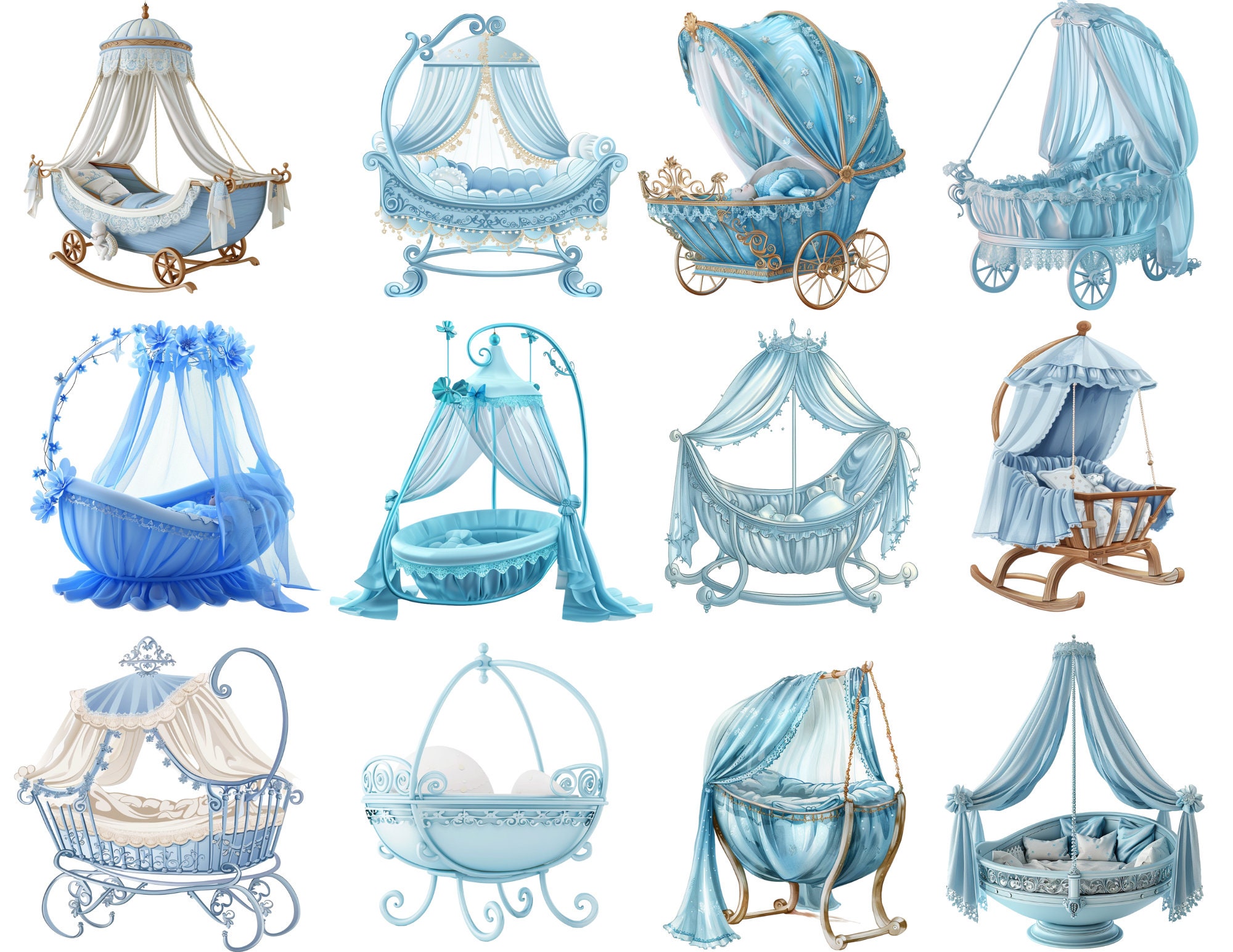 Baby Cradle Clipart, Baby Bassinet PNG, Sublimation & Nursery Art ...