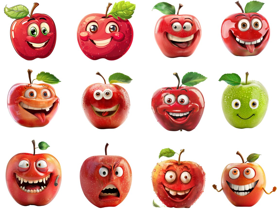 Funny Apples Clipart Set | Illustrations With Cheerful Expressions ...