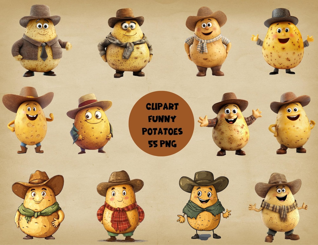 Funny Potatoes Clipart, Cowboy Potato Characters for Creative Designs ...