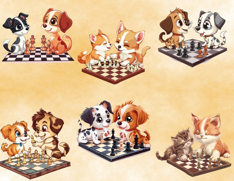 Clipart Cats and Dogs Playing Chess | Animals Playing Chess PNG ...