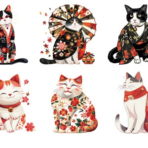 Clipart Japanese Cats | Japanese Cats PNG | Digital Print Japanese Cats ...