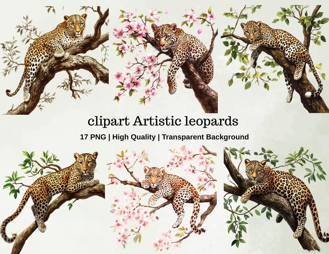 Leopard Clipart Set: Floral Jungle Animals (digital Download) - Etsy