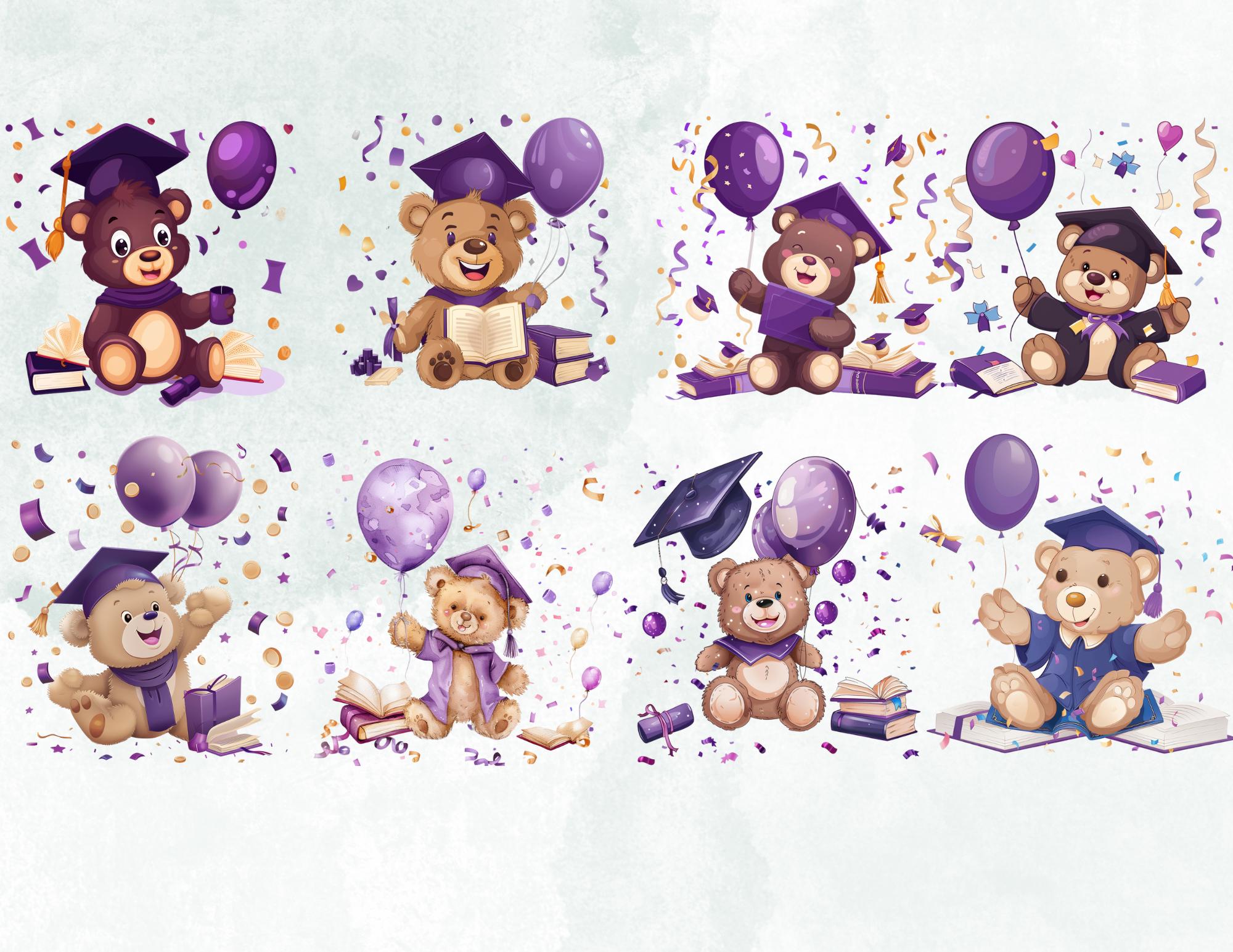 Clipart Adorables Bears at Graduation | Purple Bears PNG | Digital ...