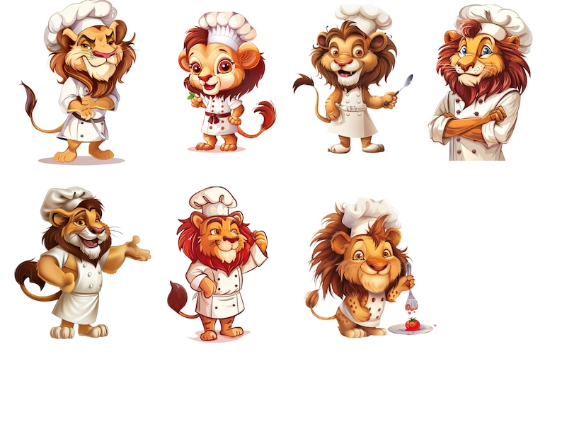 Lion Chef Clipart Bundle | Lions Chef PNG | Digital Print Funny Lions ...