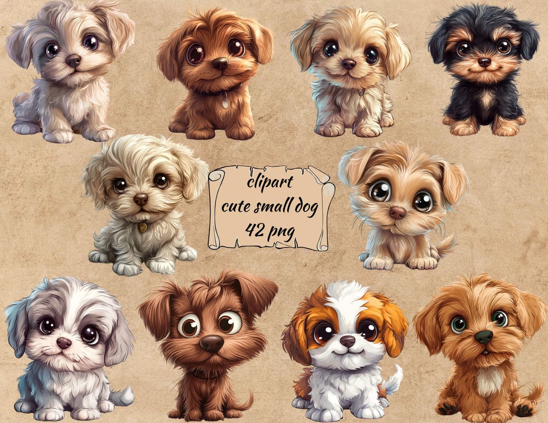 Cute Small Dog Clipart, Adorable Puppy PNG, Fluffy Dog Clip Art ...