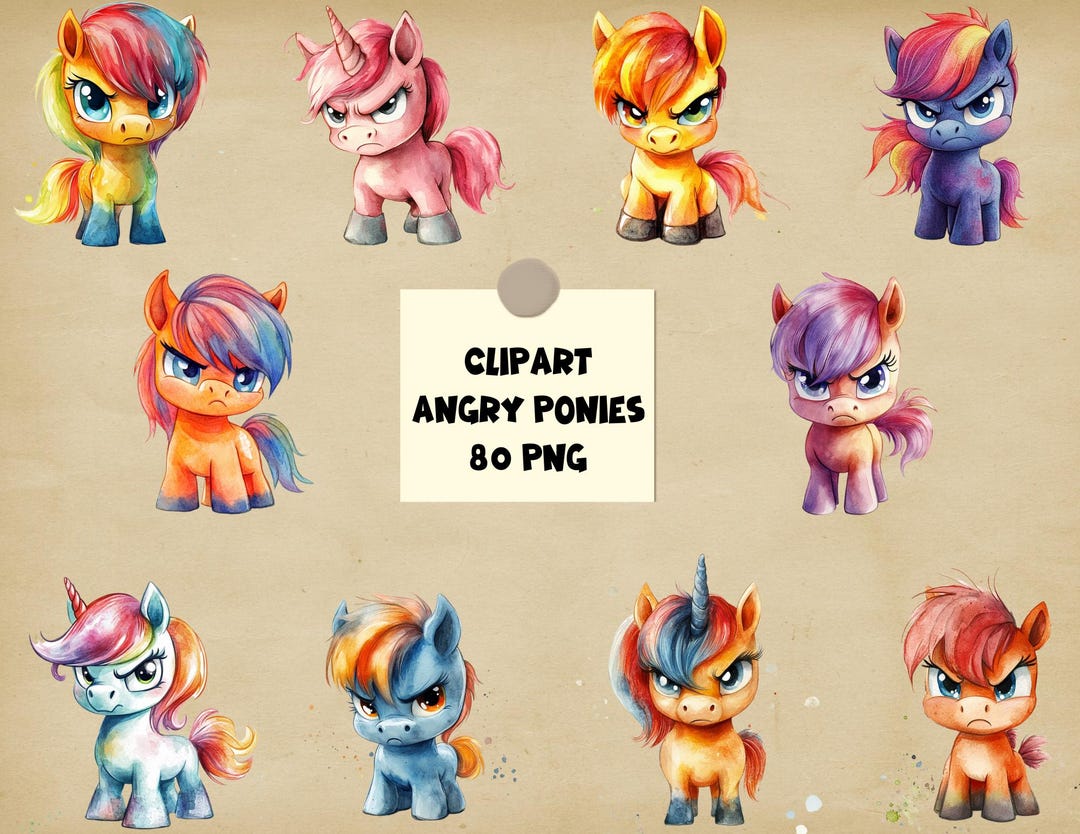 Clipart Angry Ponies Watercolor | Little Ponies 80 PNG | Digital Print ...