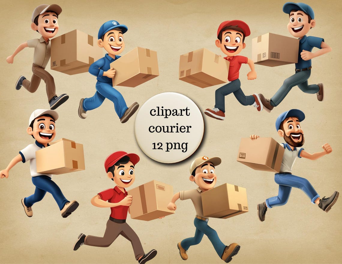 Delivery Man Clipart Bundle: Courier Characters PNG (commercial Use) - Etsy