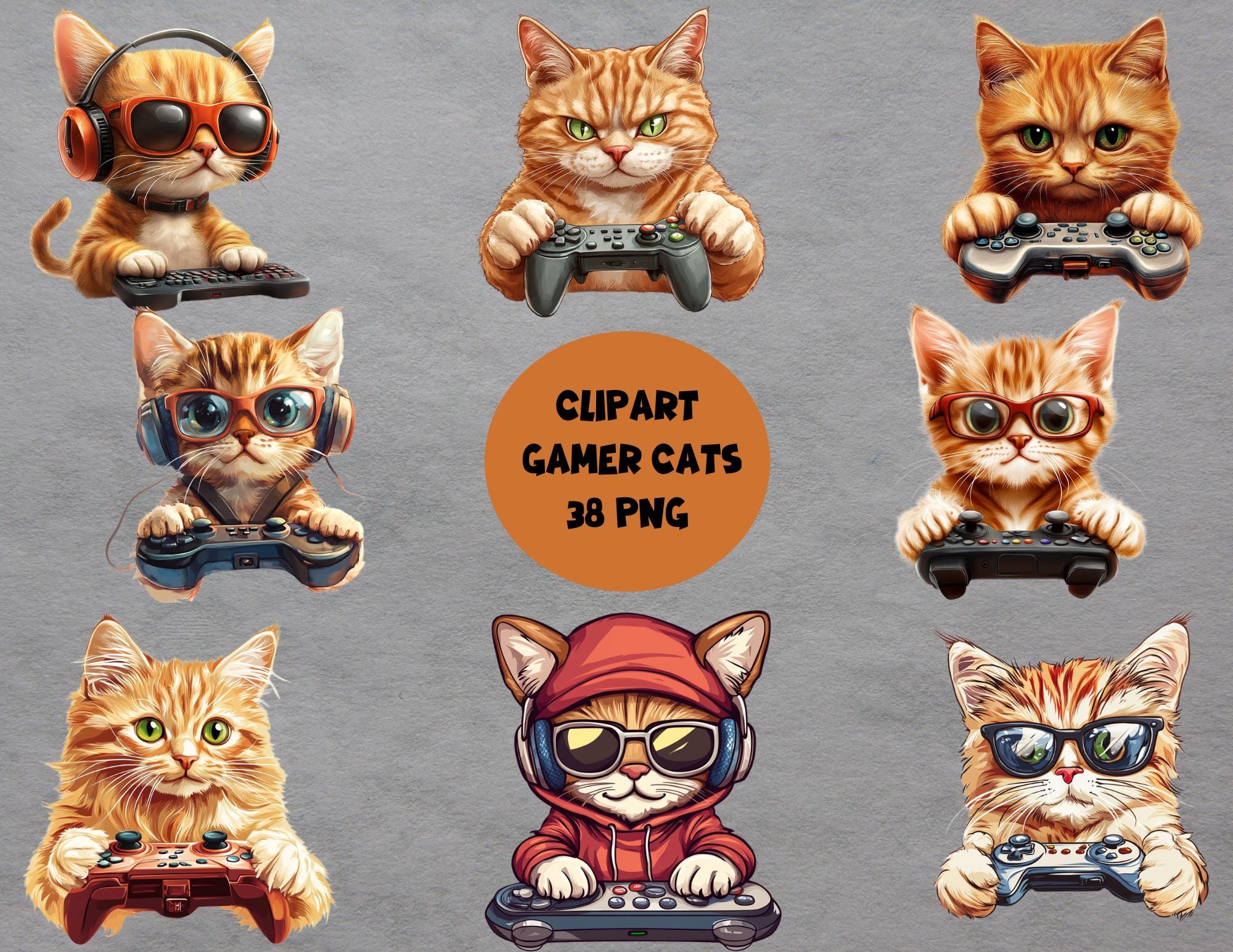 Gamer Cats Clipart Funny Cats PNG Digital Print Cats With Headsets and ...