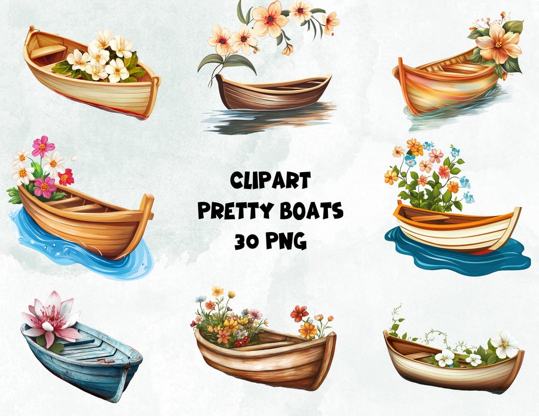 Clipart Pretty Boats | Artistic Boats PNG | Digital Print Boats Decor ...