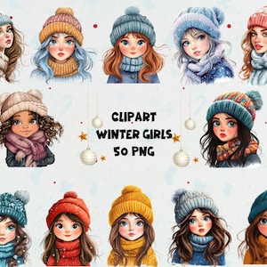 Winter Girls With Cozy Hats Clipart | Winter Vibes PNG | Digital Print ...